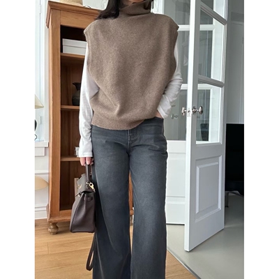 KIND-ot东大门㊣代购女装新款真品时尚吊带背心羊绒高领纽扣