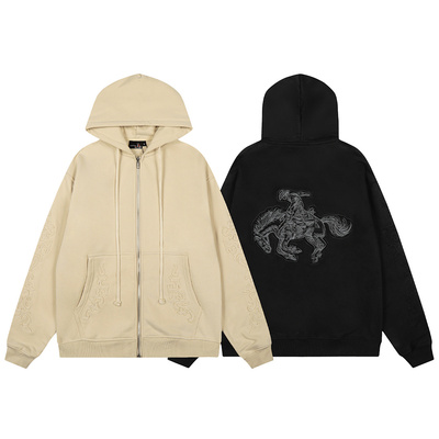 Derschutze美潮刺绣抓绒拉链卫衣