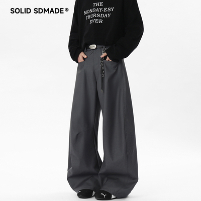 SOLIDSDMADE 美式复古弯刀西裤男女春秋季宽松阔腿高级感休闲长裤