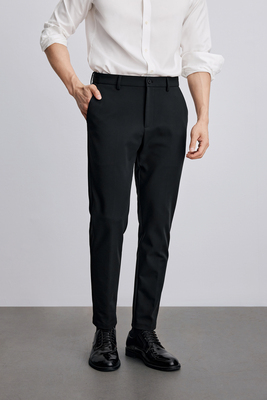 春季大码男士黑色九分裤直筒百搭免烫抗皱休闲裤冰丝带弹力商务