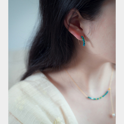 绿松石耳环14k包金耳挂耳钩