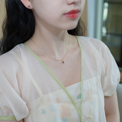 小众设计复古气质堇青石珍珠项链小巧精致锁骨链高级感饰品50479