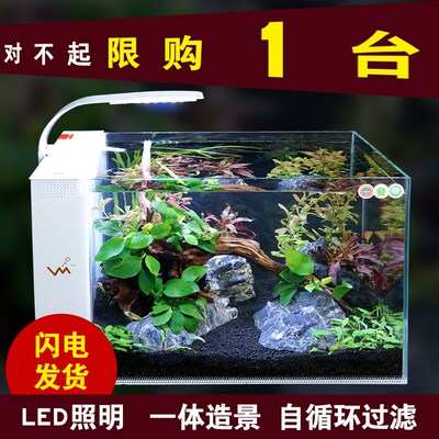 超白玻璃桌面鱼缸 免换水生态鱼缸 侧滤式水族箱45X30X30CM 懒人