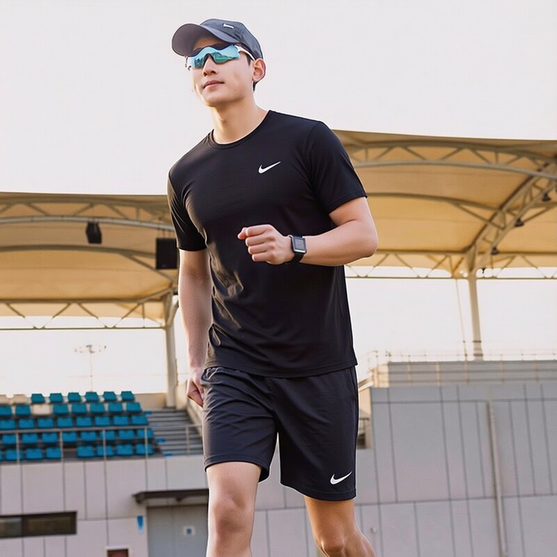茵特丨耐克黑色速干套装男装夏季健身跑步T恤短袖短裤五分裤一套