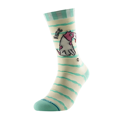 STANCE斯坦斯女袜快乐小狗系列印花条纹轻薄透气休闲中筒袜弹力袜