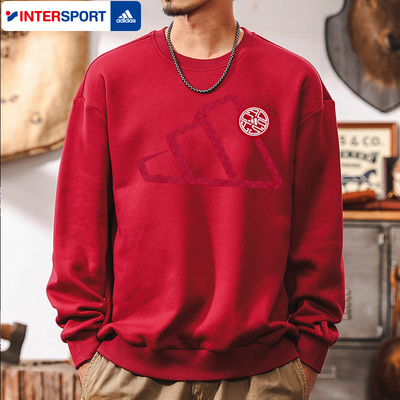 阿迪达斯新年款卫衣男2026冬季蛇年红色运动服休闲套头衫JM1003