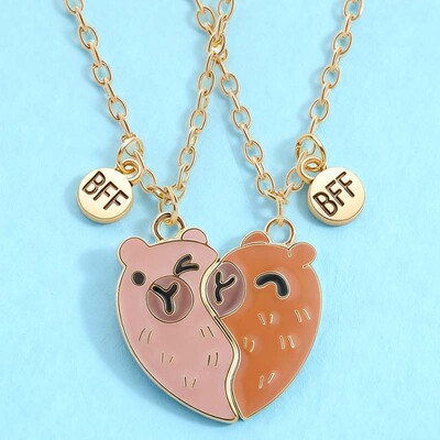 卡皮巴拉爱心拼接磁吸吊坠二人三人儿童闺蜜友谊项链毕业生日礼物