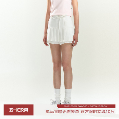 百褶系带短裤半身裙inrm百褶裙裤