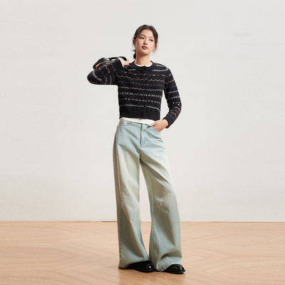 INRM 复古学院风费尔岛绵羊毛开衫短款毛针织外套女