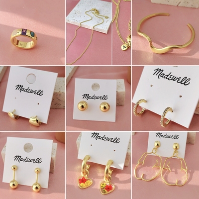 欧美出口品牌尾货m家logo简约新款日常百搭气质高级镀真金耳环女