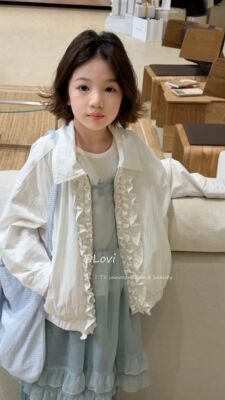 韩国品牌童装Lovi26春款新女童洋气百搭花边领外套假两件吊带纱裙
