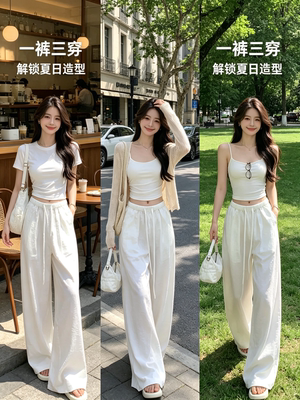 5夏日透气亚麻阔腿裤 抽绳松紧腰 小个子高个子都适配