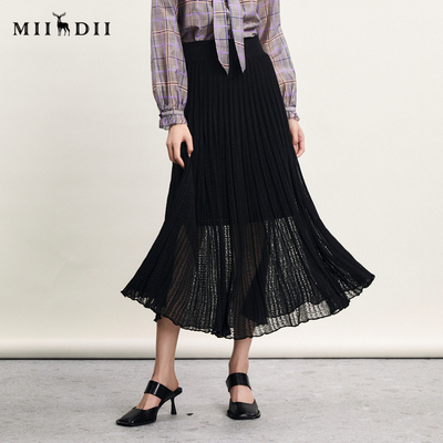 谜底针织半身裙百搭修身百褶毛织长裙241MZ0339