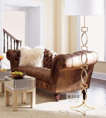 复古欧式风油蜡皮弧形沙发定制