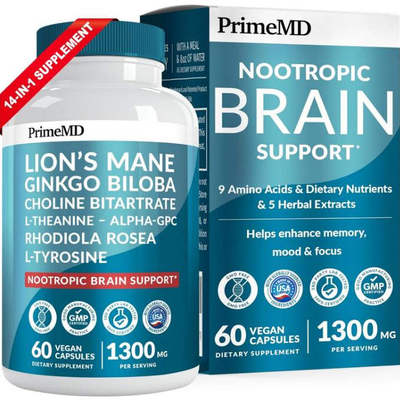 Lions Mane Nootropic Brain成人脑力注意力专注力Alpha GPC 60粒