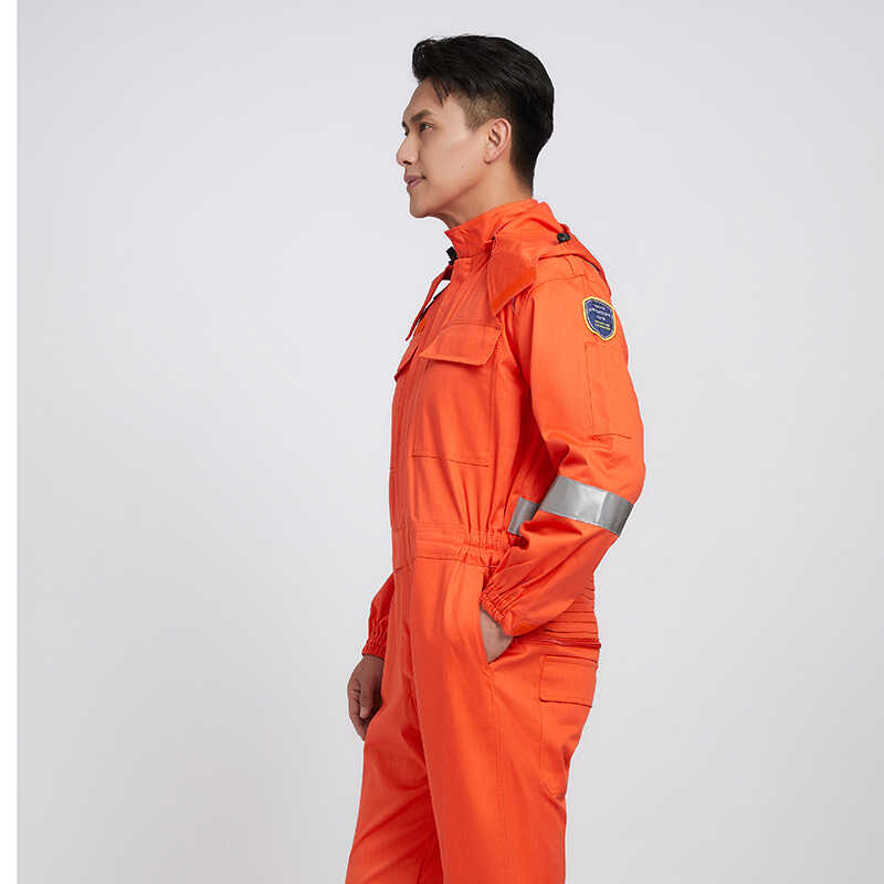 新款橘色防阻燃连体工作服全棉阻燃连体工装车间办公橘色连身服