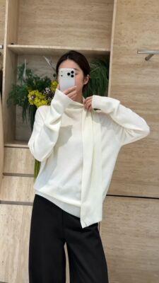 CICI CLEAN堆堆领飘带羊毛针织衫女秋冬高级感宽松显瘦百搭上衣潮