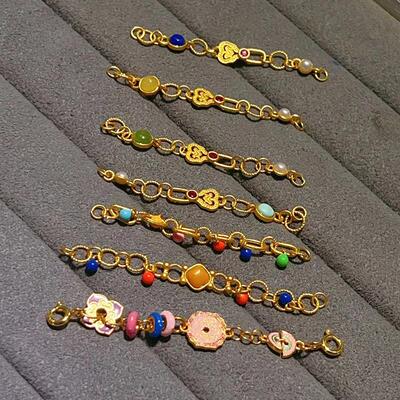 s025银镀金古法配件烧蓝滴油多巴胺链条手链diy延长链尾链饰品