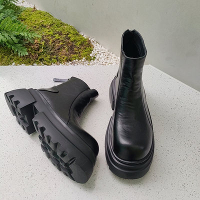 增高跟烟筒靴子男中帮高帮黑武士7cm厚底真皮马丁靴皮鞋潮冬拉链