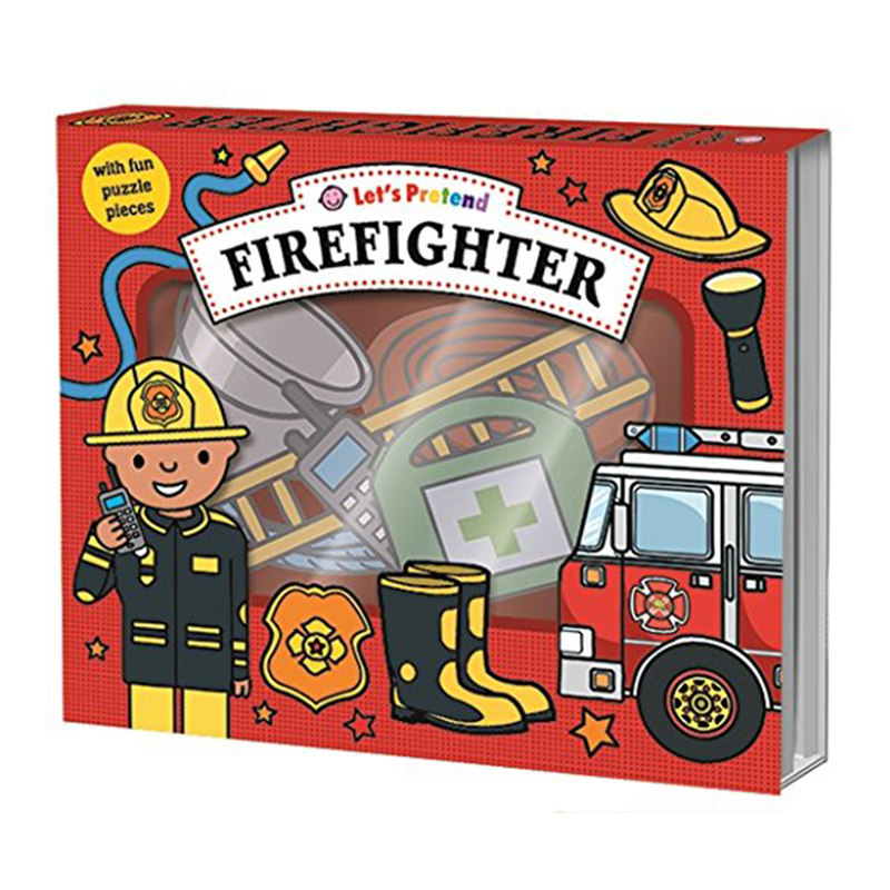 英文原版 Let's Pretend Firefighter消防员翻翻玩具书拼图书游戏盒 Roger Priddy麦克米伦出版社 3岁以上儿童 ...