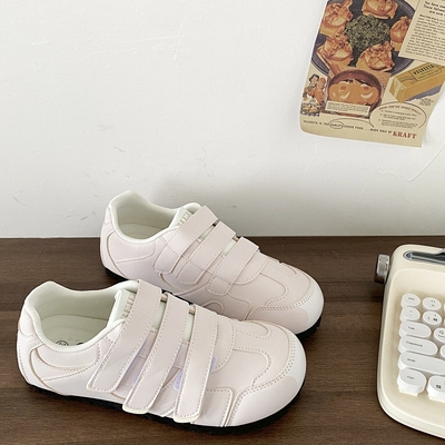 粉色魔术贴德训鞋丑萌平底泡芙鞋