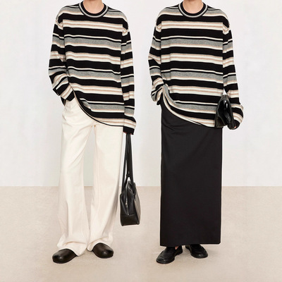 现货 JOC*复古色系多色彩条纹粗纺羊毛绒感加厚博主风随性廓形毛