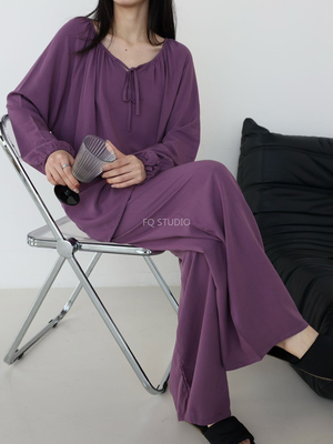 WEN FASHION 送同色发圈 春夏轻柔棉绸家居服女长袖透气绵绸睡衣