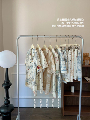 WEN FASHION软绵肌理泡泡棉睡衣女士莫奈花园短裤短袖家居服套装