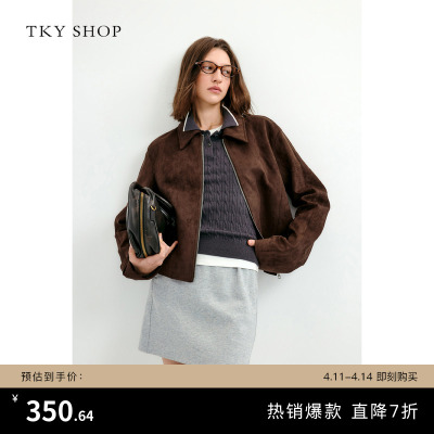 TKYSHOP翻领短款仿麂皮绒外套
