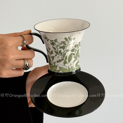 油画般春语茉莉花咖啡杯碟拿铁杯