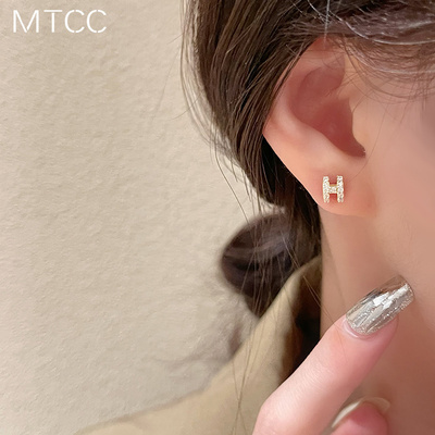 耳环迷你小巧h字母简约小耳钉