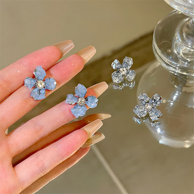 棉条虫女清冷水晶花朵耳环女