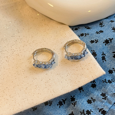 爆款高级气质水晶耳环蓝色轻奢