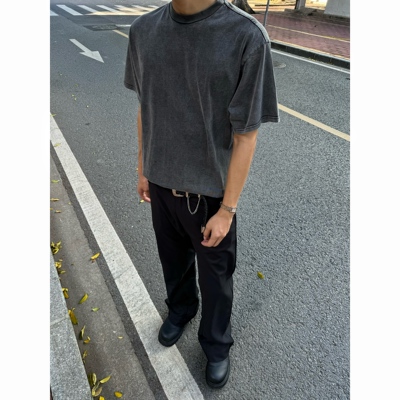 小领口基础水洗雪花BOXY磨毛T恤