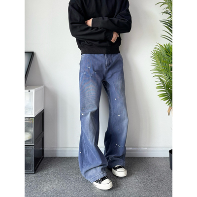 法工蓝泼墨工装裤cleanfit男直筒