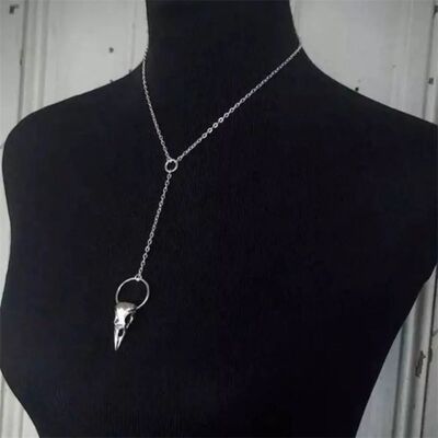 Hip Hop Punk Silver Color Stereo Crow Skull Tassels Pendant