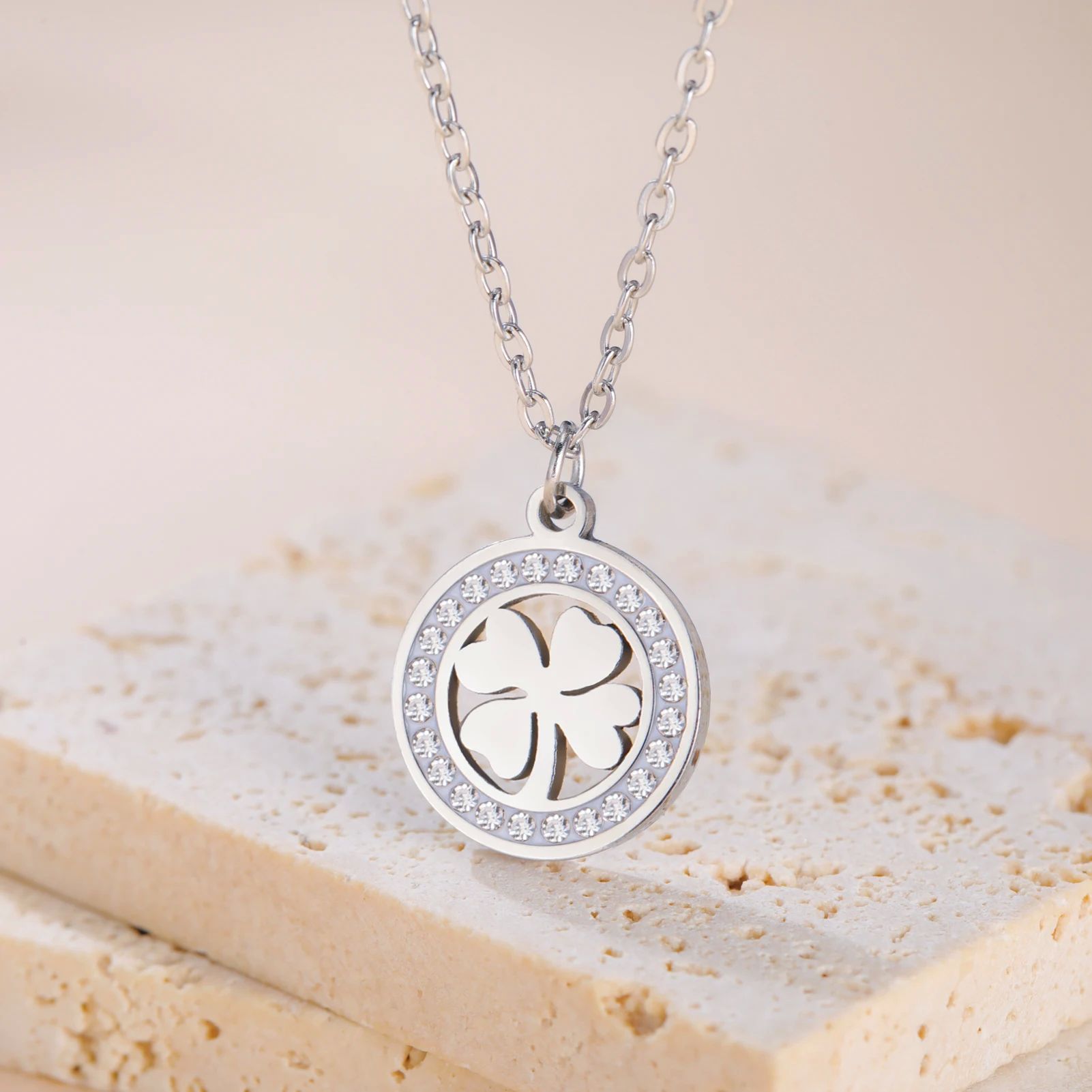 Transparent Haoshi Lucky Clover Pendant Necklace Stainless S
