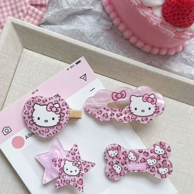 Sanrio pink leopard print Kitty hair clip all-match heart fi