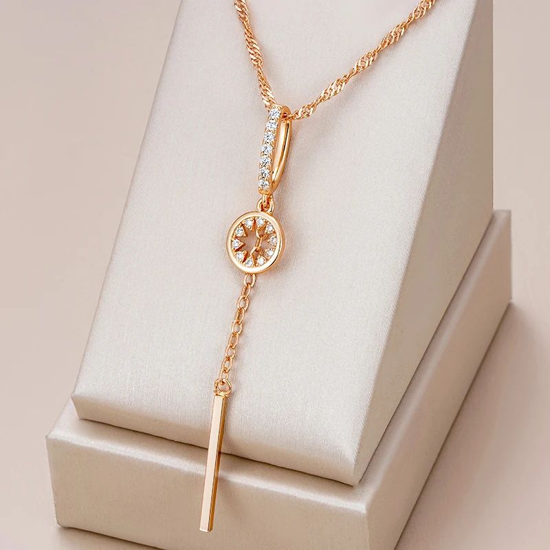 Tassel Hollow Pendant Natural Zircon 585 Gold Color Necklace