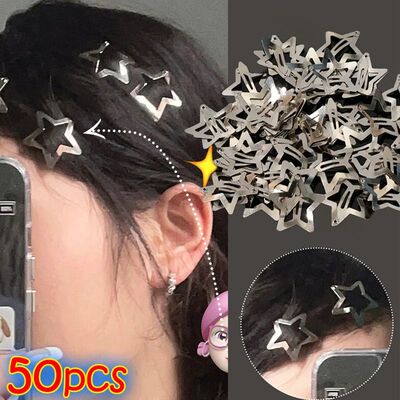 Girls Silver Star Hair Clips Women Filigree Star Silver Meta