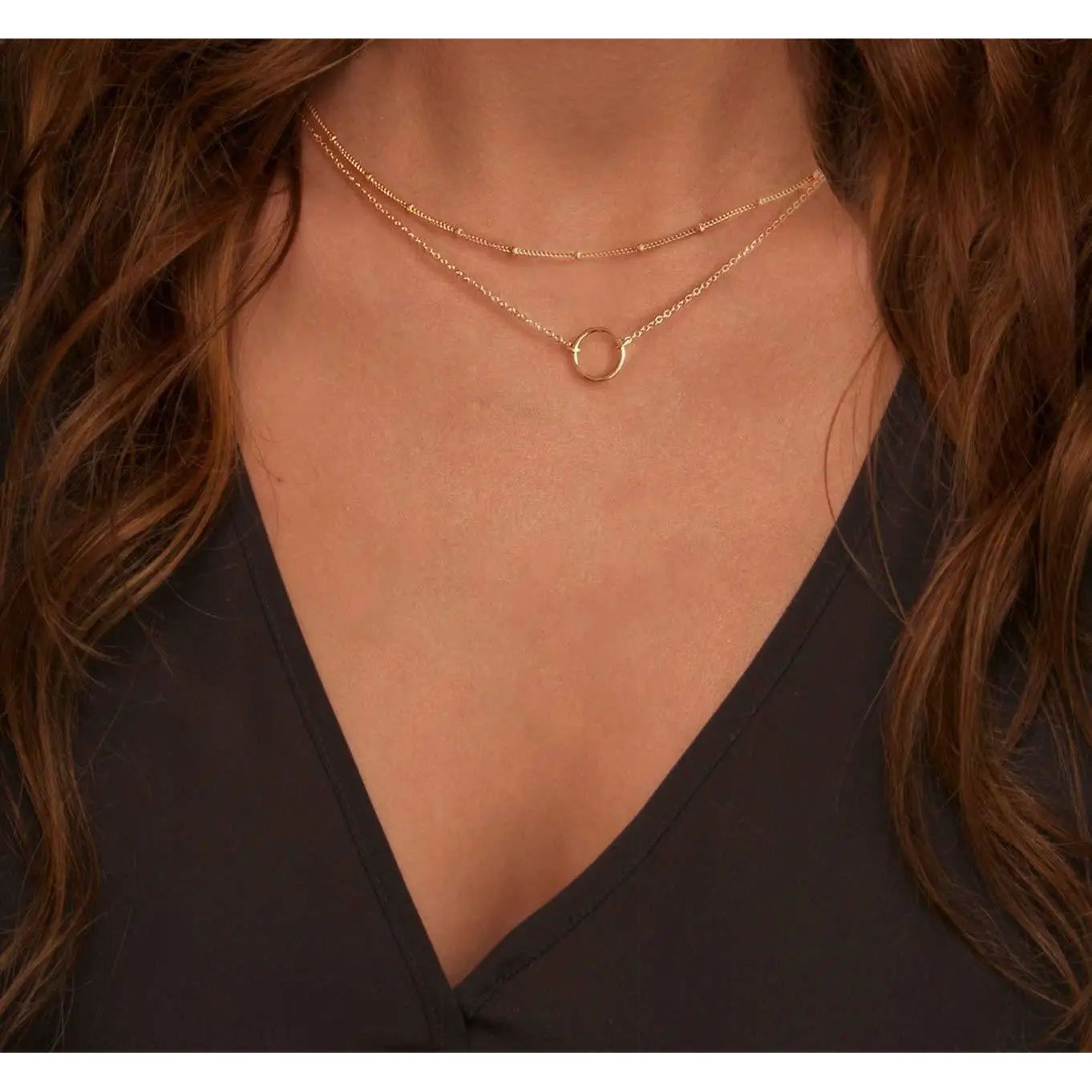 Stainless steel necklace for women Double necklace Vintage B