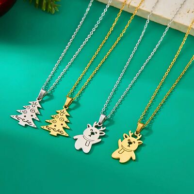 Exquisite Gold Color Stainless Steel Christmas Elements Neck