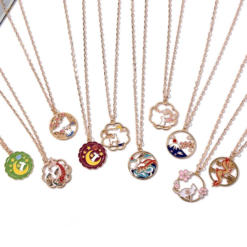 Cute Animal Dargon Cat Rabbit Panda Koi Chain Long Necklace