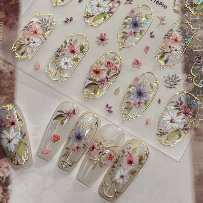 Elegant Palace Style Nail Stickers Sparkling Gold Retro Flow