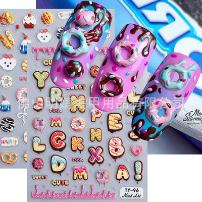 Embossed Nail Sticker Japanese And Korean Cute Donut Cream C