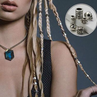 5Pc Retro Silver Metal Hair Braid Dread Dreadlock Beard Bead