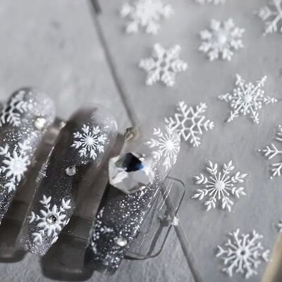 Snowflake White 5D Soft Embossed Reliefs Self Adhesive Nail