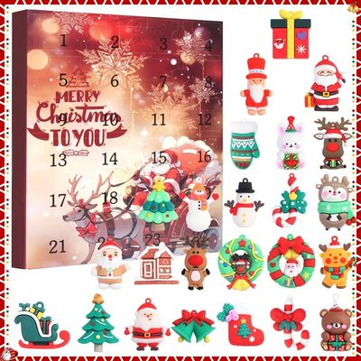 Christmas Advent Calendar 24 Grid 3D Santa Claus Doll Pendan