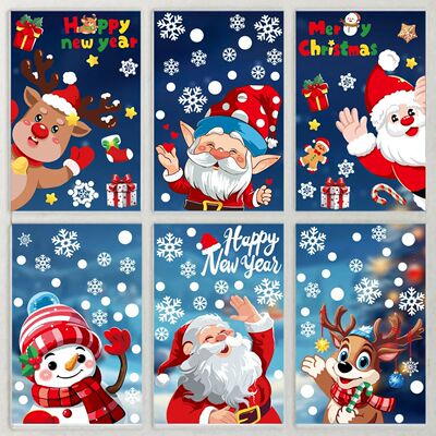 Christmas Window Stickers Santa Snowman Elk Scene Electrosta
