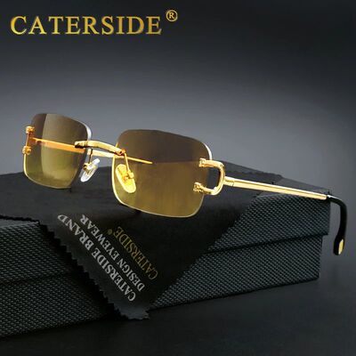 Rectangular Sunglasses Men Rimless White Copper Small Square